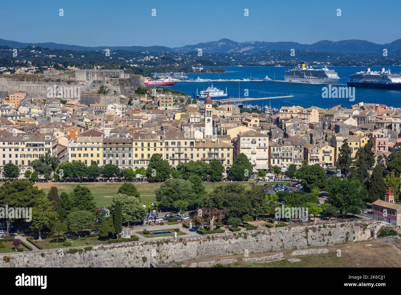 Aerial view from Old Venetian Fortress in Corfu town on a Greek island ...
