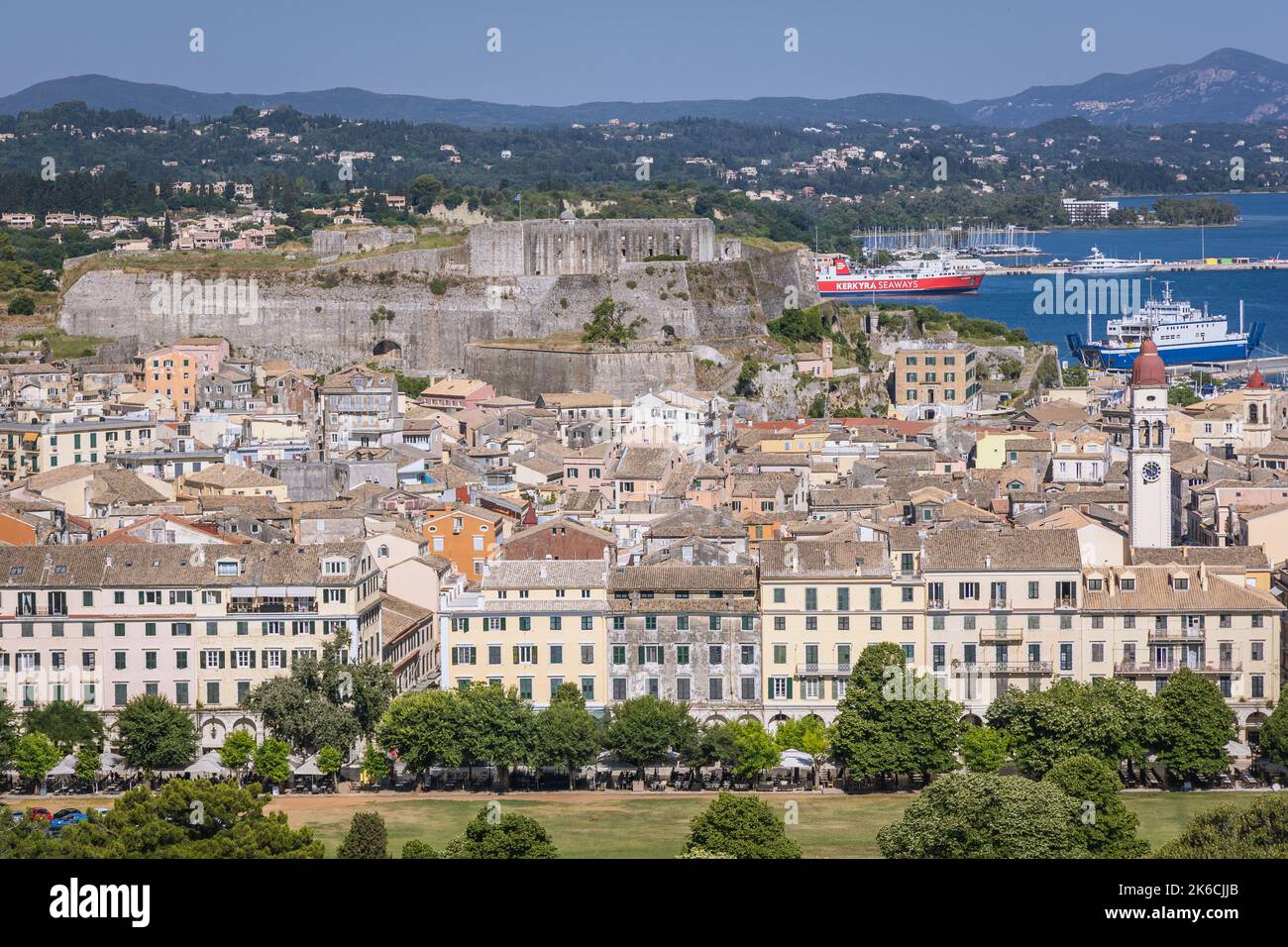 Aerial view from Old Venetian Fortress in Corfu town on a Greek island ...