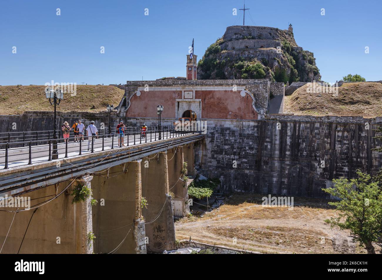 Bridge over moat in Old Venetian Fortress in Corfu town on a Greek ...