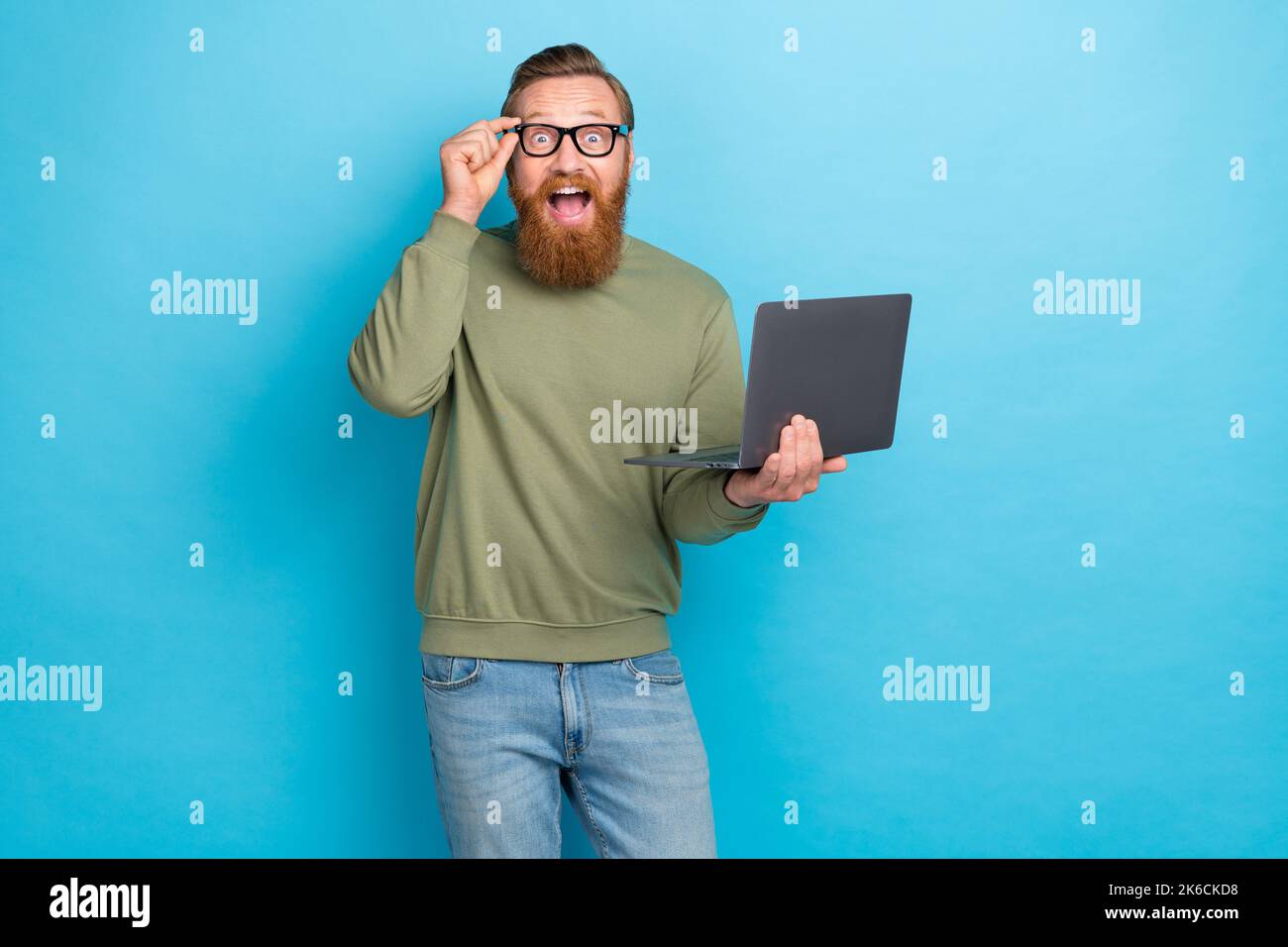 Photo portrait of handsome young guy specs netbook facebook twitter ...