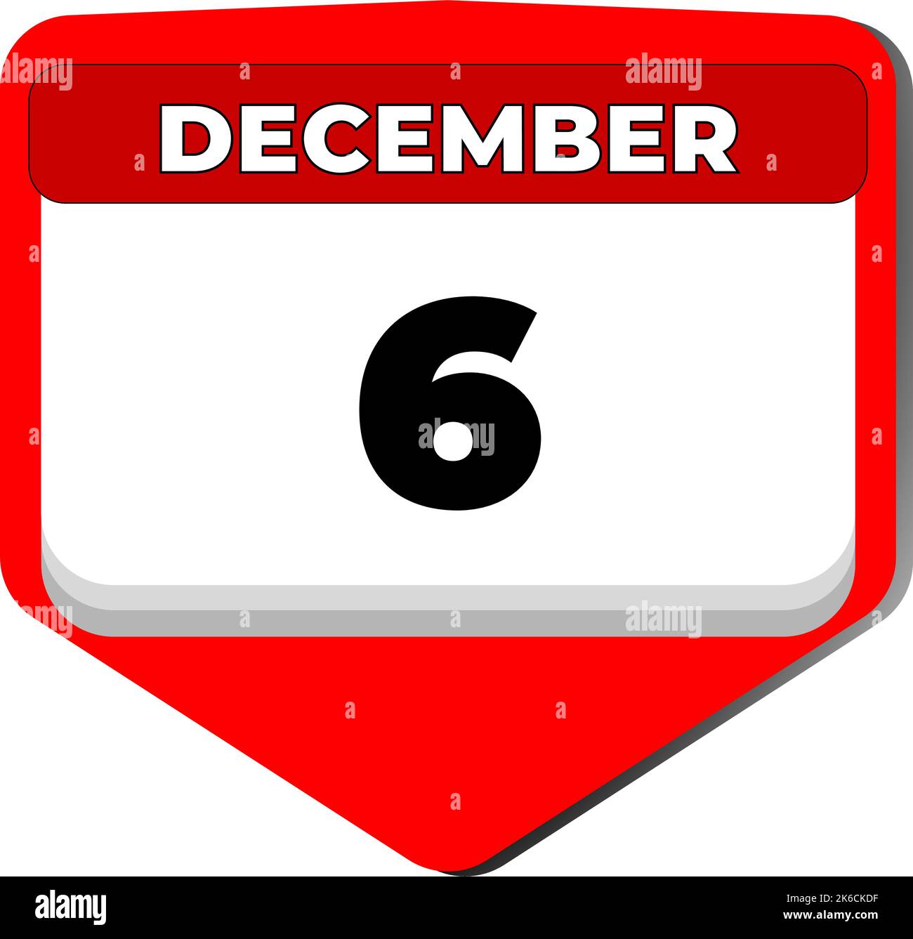 6 December vector icon calendar day. 6 date of December. Sixth day of ...