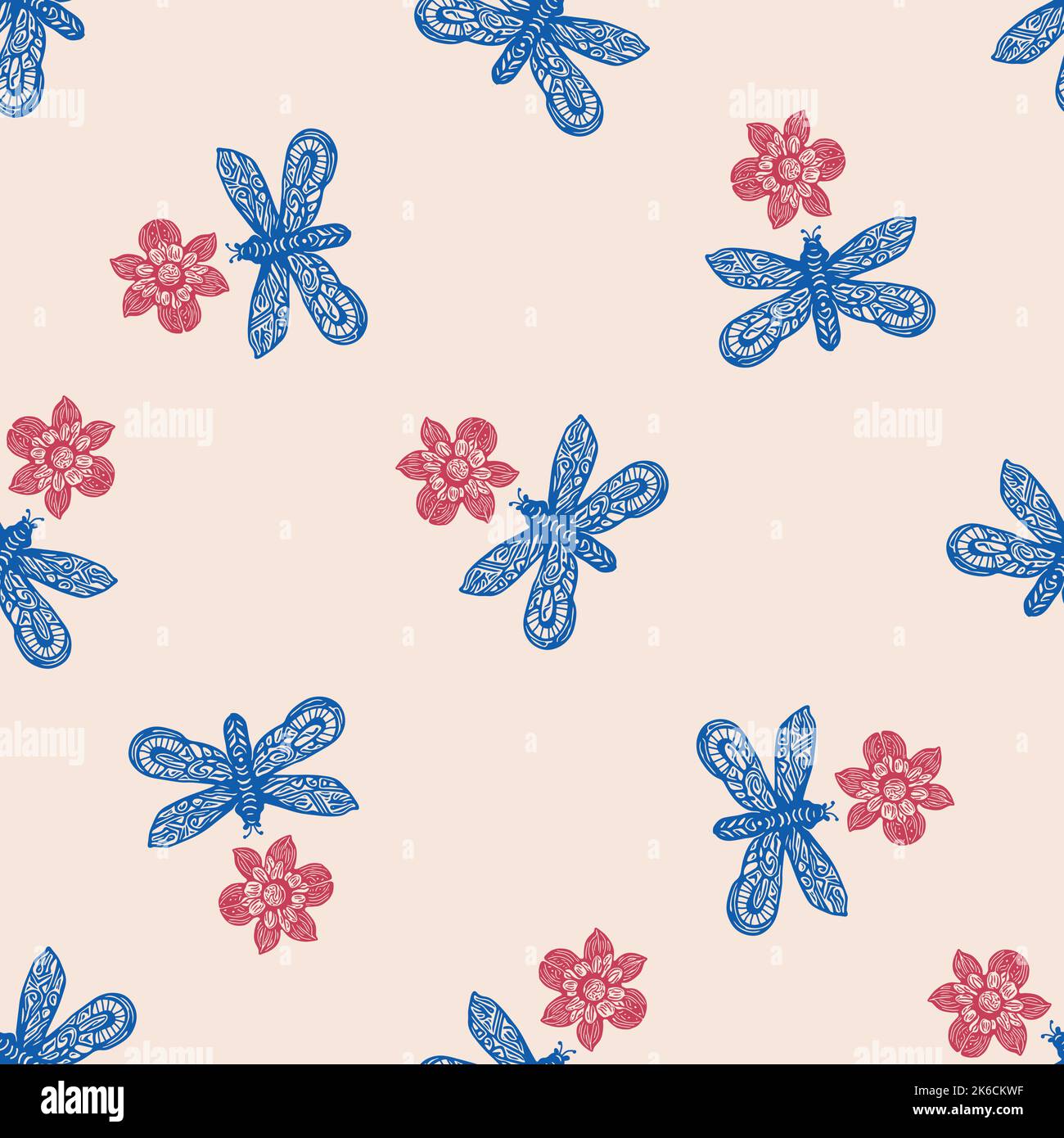 Retro butterfly seamless pattern. 70s style ecological insect garden ...