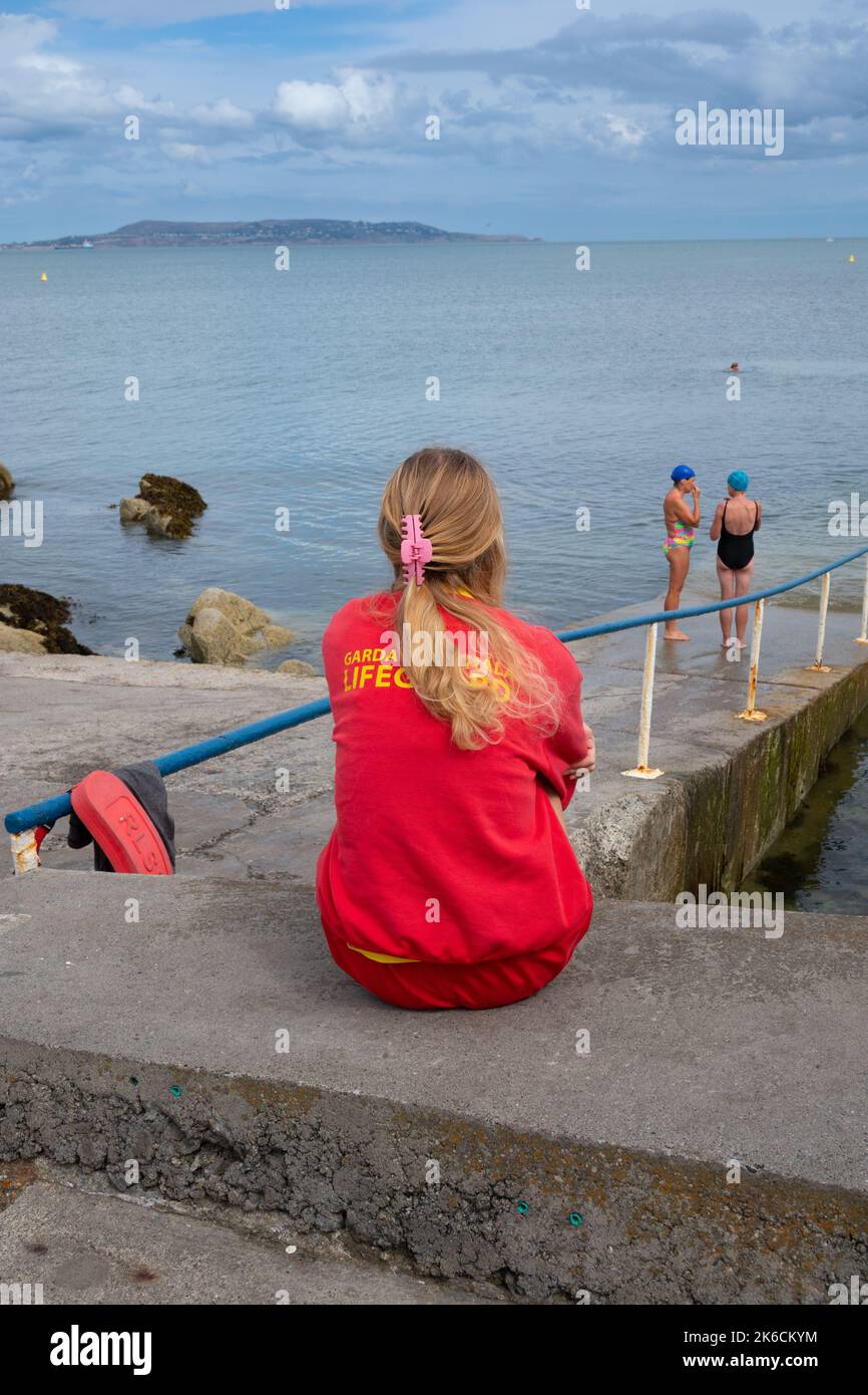 Lifeguard guard at Seapoint beach and bathing areas on the Dublin Bay ...