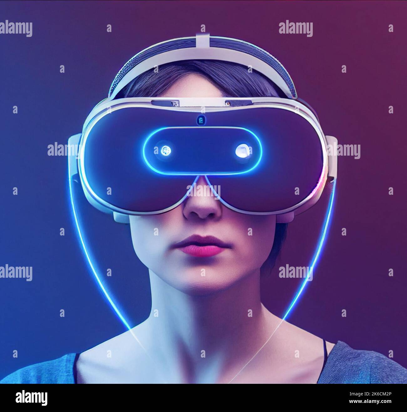 A digital 3D render of a female with a VR augmented reality headset ...