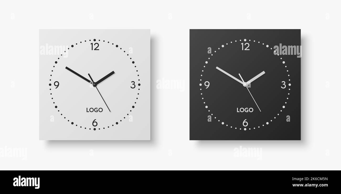 Vector 3d Realistic White, Black Square Wall Office Clock Set, Design ...
