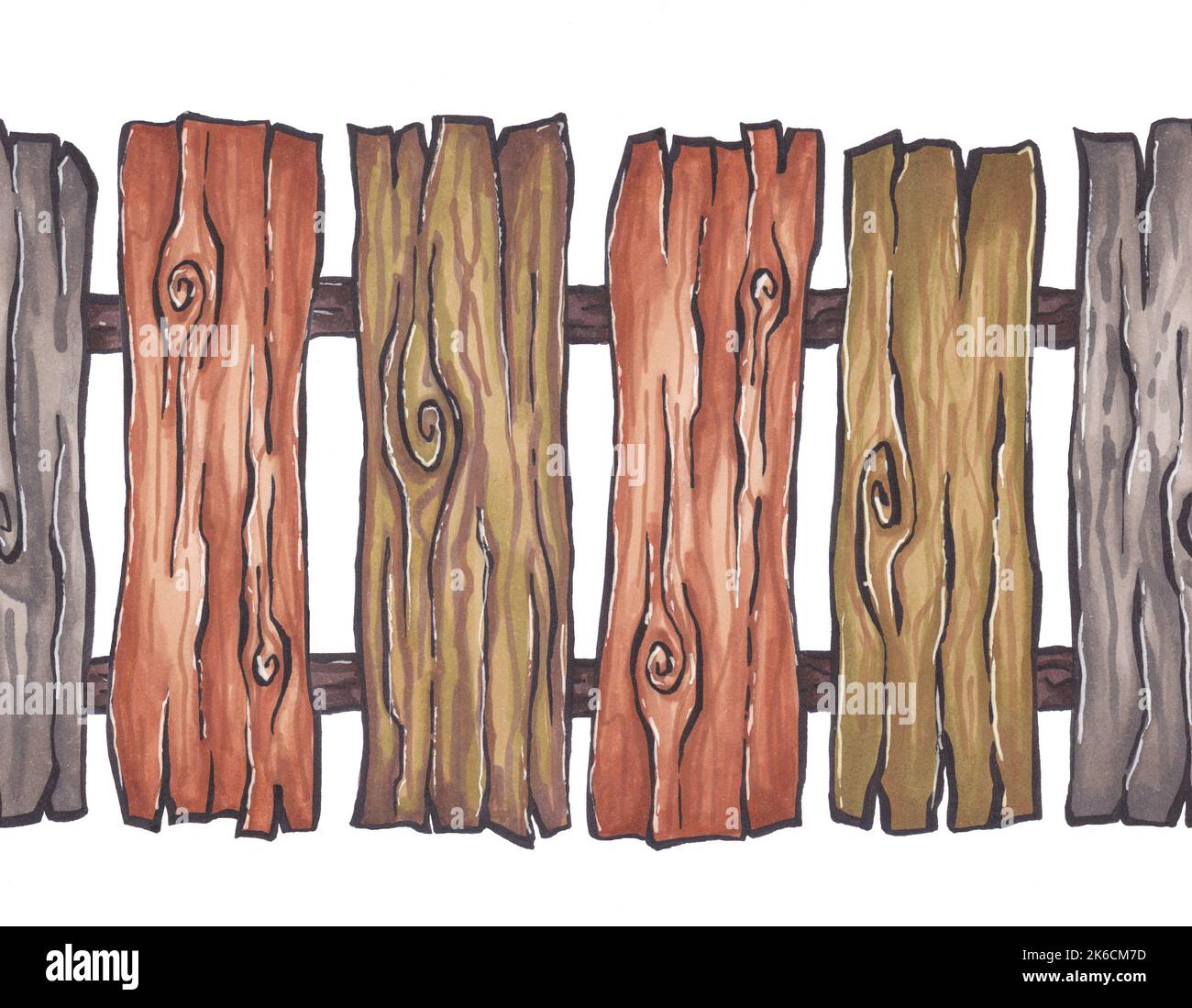 Hand painted seamless cartoon fence. Graphic design element for ...