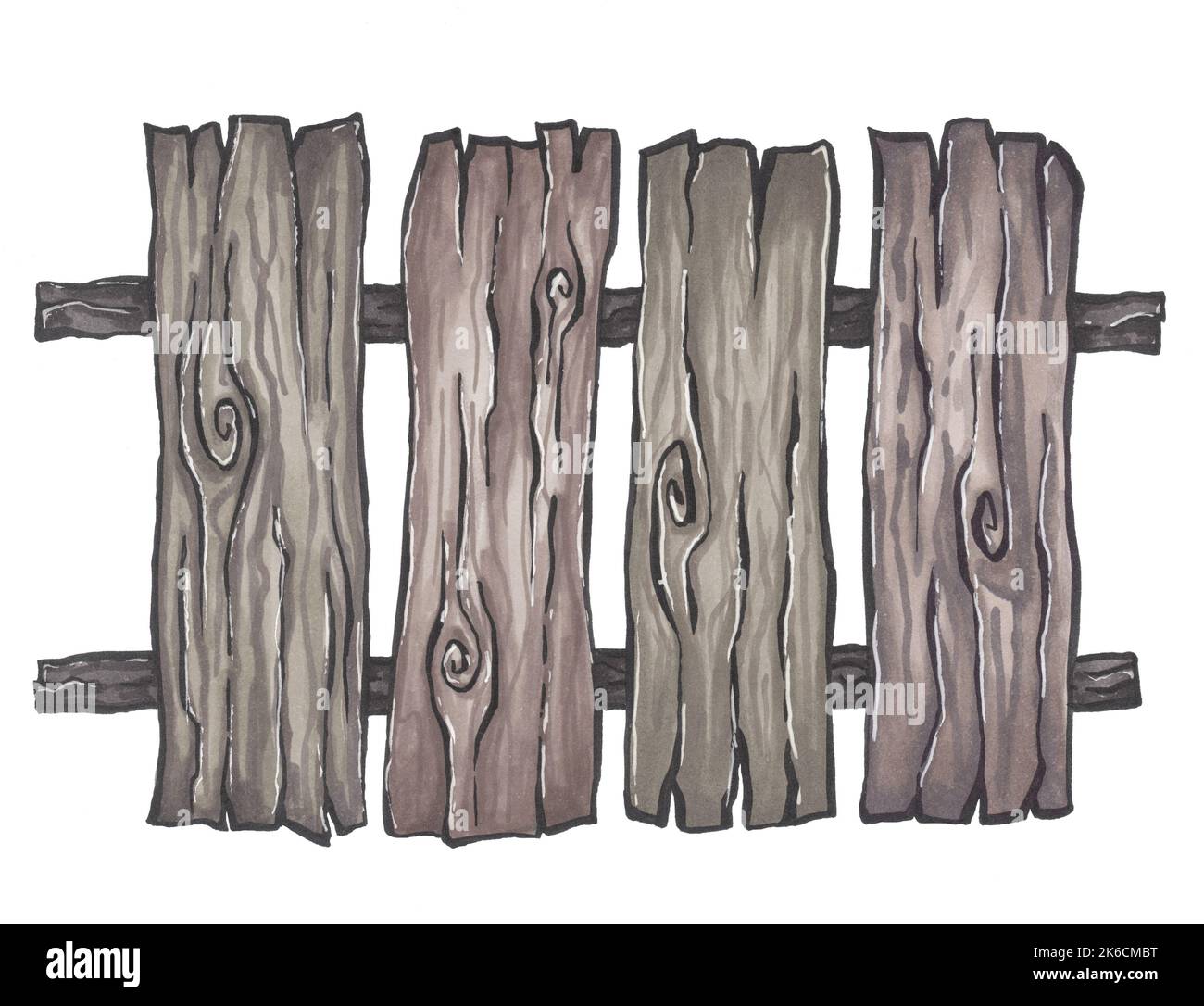 Hand painted cartoon fence. Graphic design element for scrapbooking ...