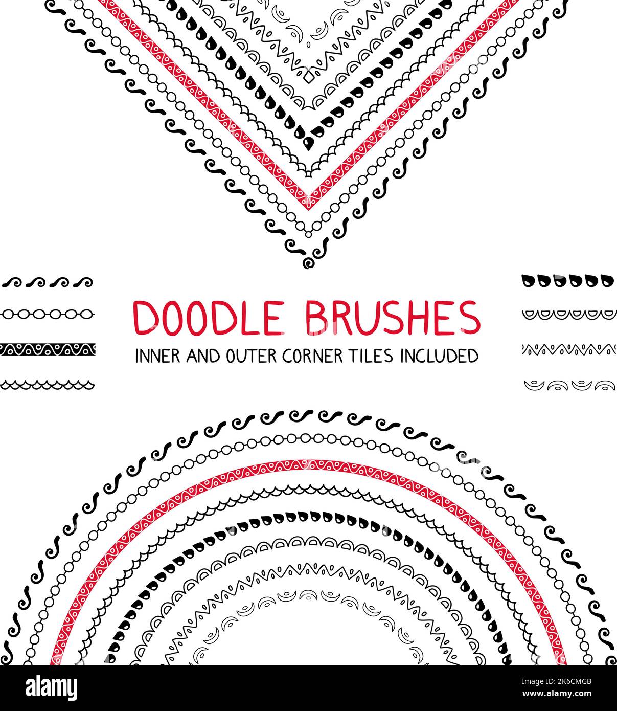 Doodle brushes set with inner and outer corners, hand drawn vector illustration Stock Vector ...