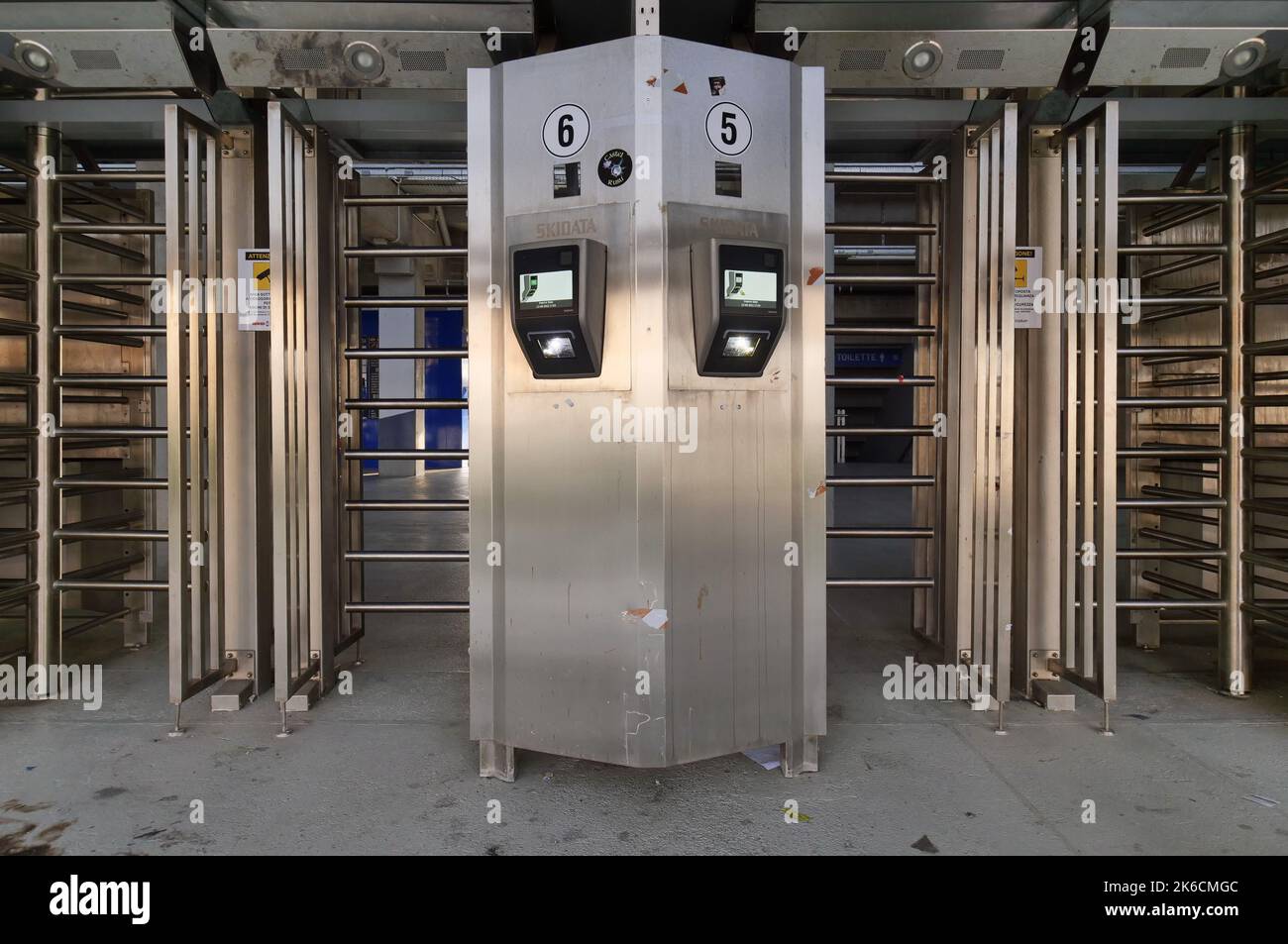Tournstile of entrance to Gewiss stadium where Atalanta football team ...