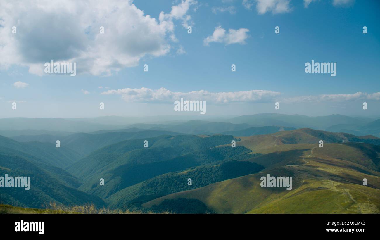 Panorama view on beautiful hills valley between mountains. Aesthetic ...