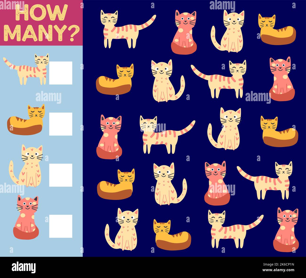 How many Cat, game for children. How many are they game. Count the Cats ...