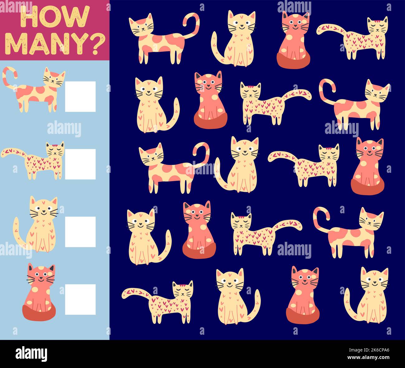 How many Cat, game for children. How many are they game. Count the Cats ...