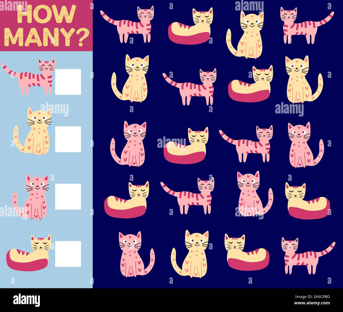 How many Cat, game for children. How many are they game. Count the Cats ...