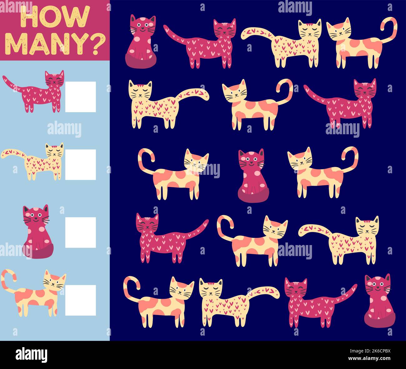 How many Cat, game for children. How many are they game. Count the Cats ...