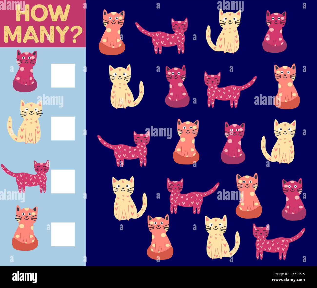 How many Cat, game for children. How many are they game. Count the Cats ...