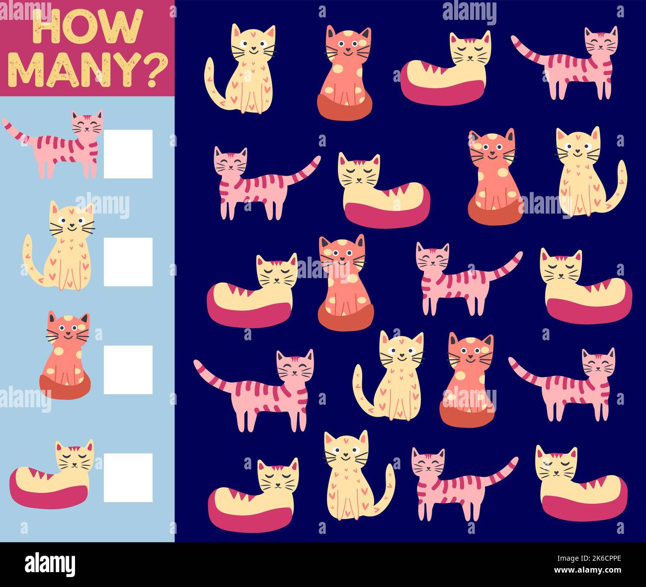 How many Cat, game for children. How many are they game. Count the Cats ...