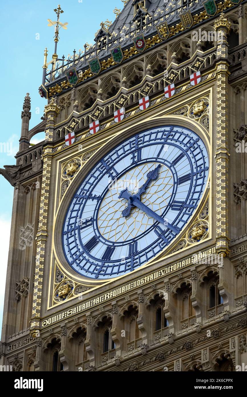 Close-up of the clock face of Big Ben Elizabeth Tower London UK after ...
