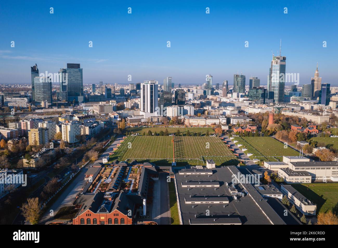 Aerial view in Warsaw, capital of Poland with Warsaw Water Filters ...