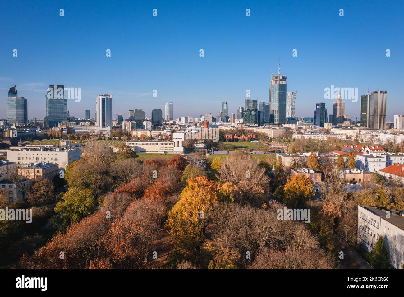 Aerial view in Warsaw, capital of Poland with Warsaw Water Filters ...