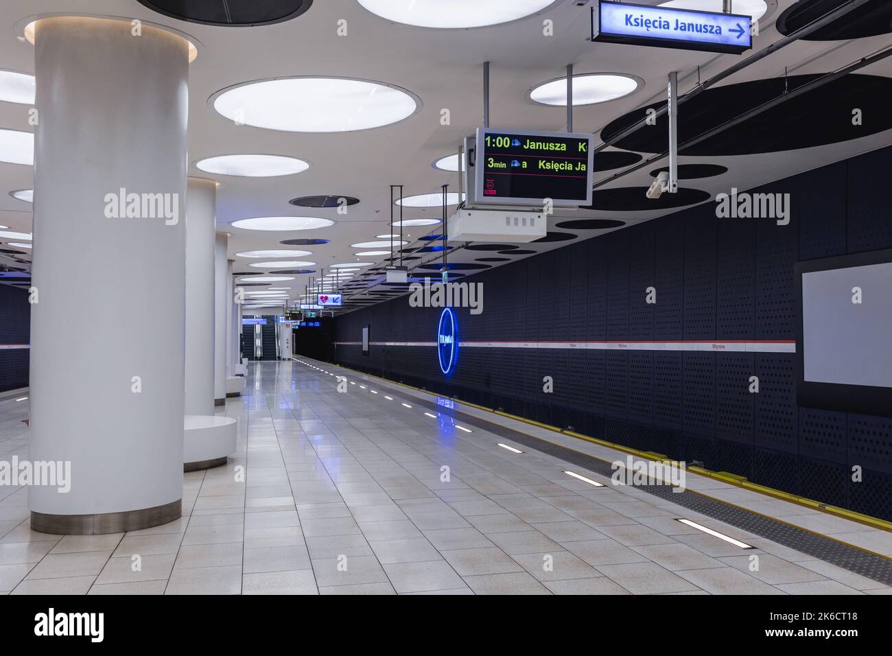 Mlynow metro station of the subway line M2 in Warsaw city, Poland Stock ...