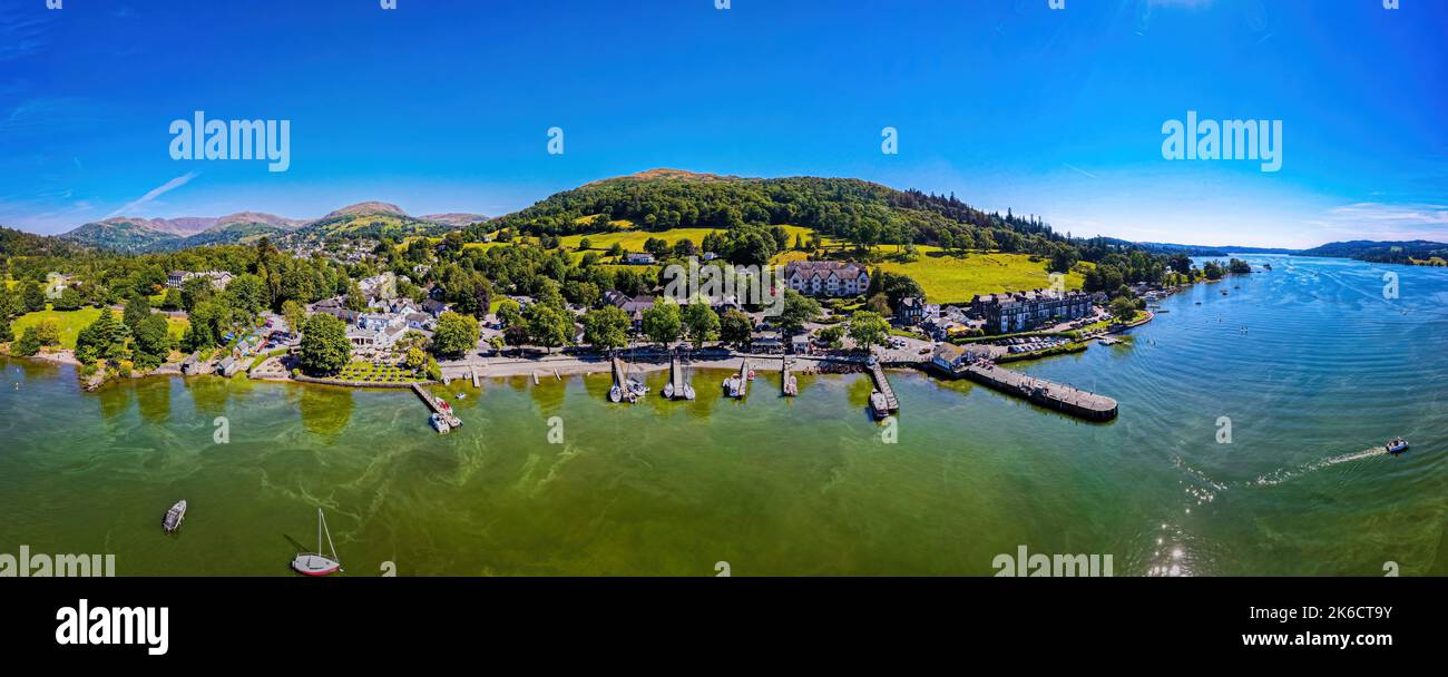 Aerial view of Waterhead and Ambleside in Lake District, a region and ...