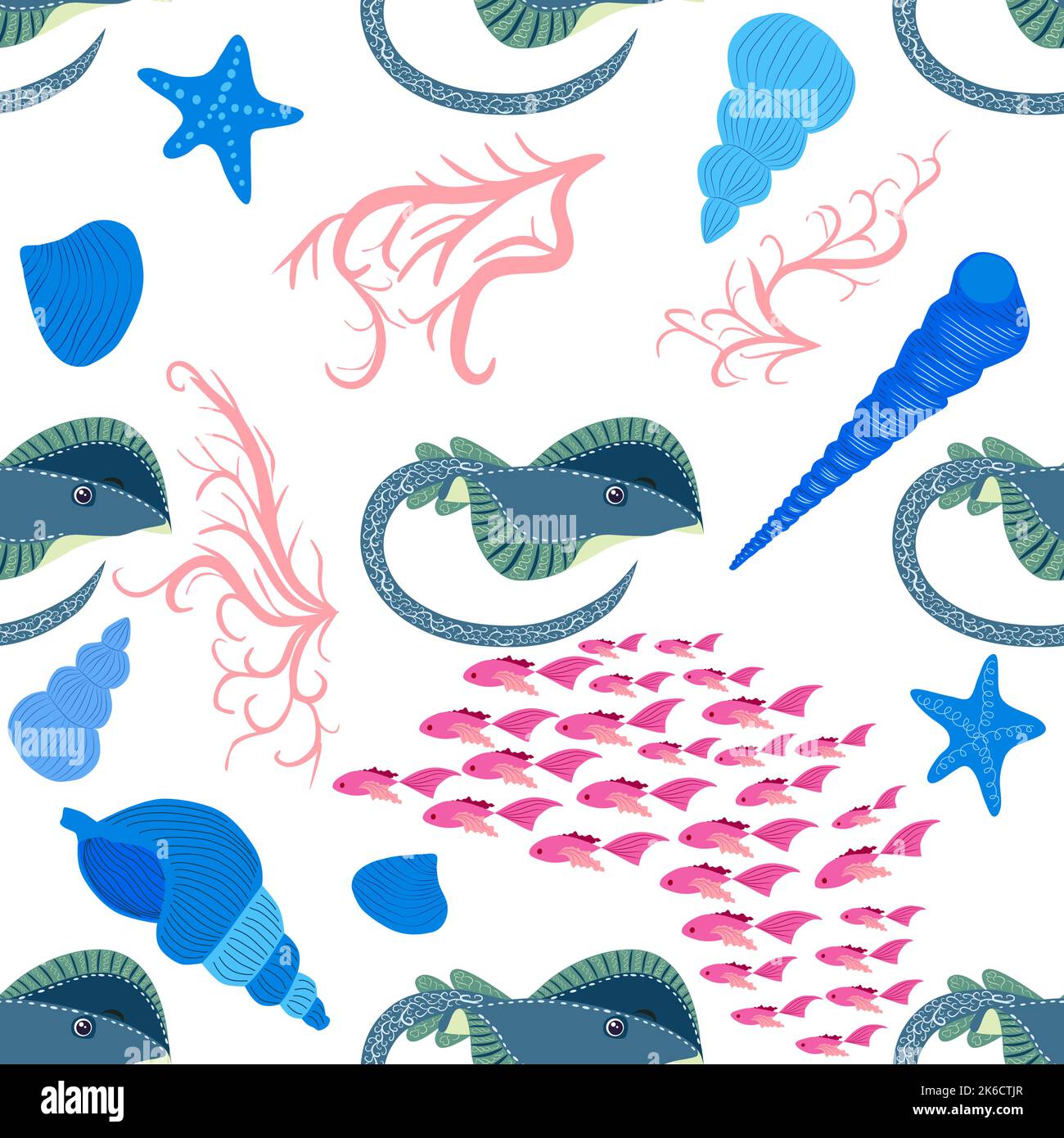 Stingray, Batomorphi sea life, fish, animals bright seamless pattern ...