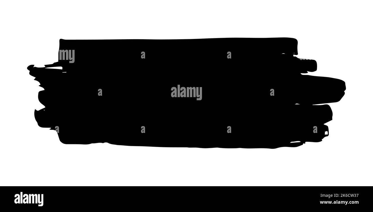 Brush stroke hand painted with black ink, isolated on white background ...