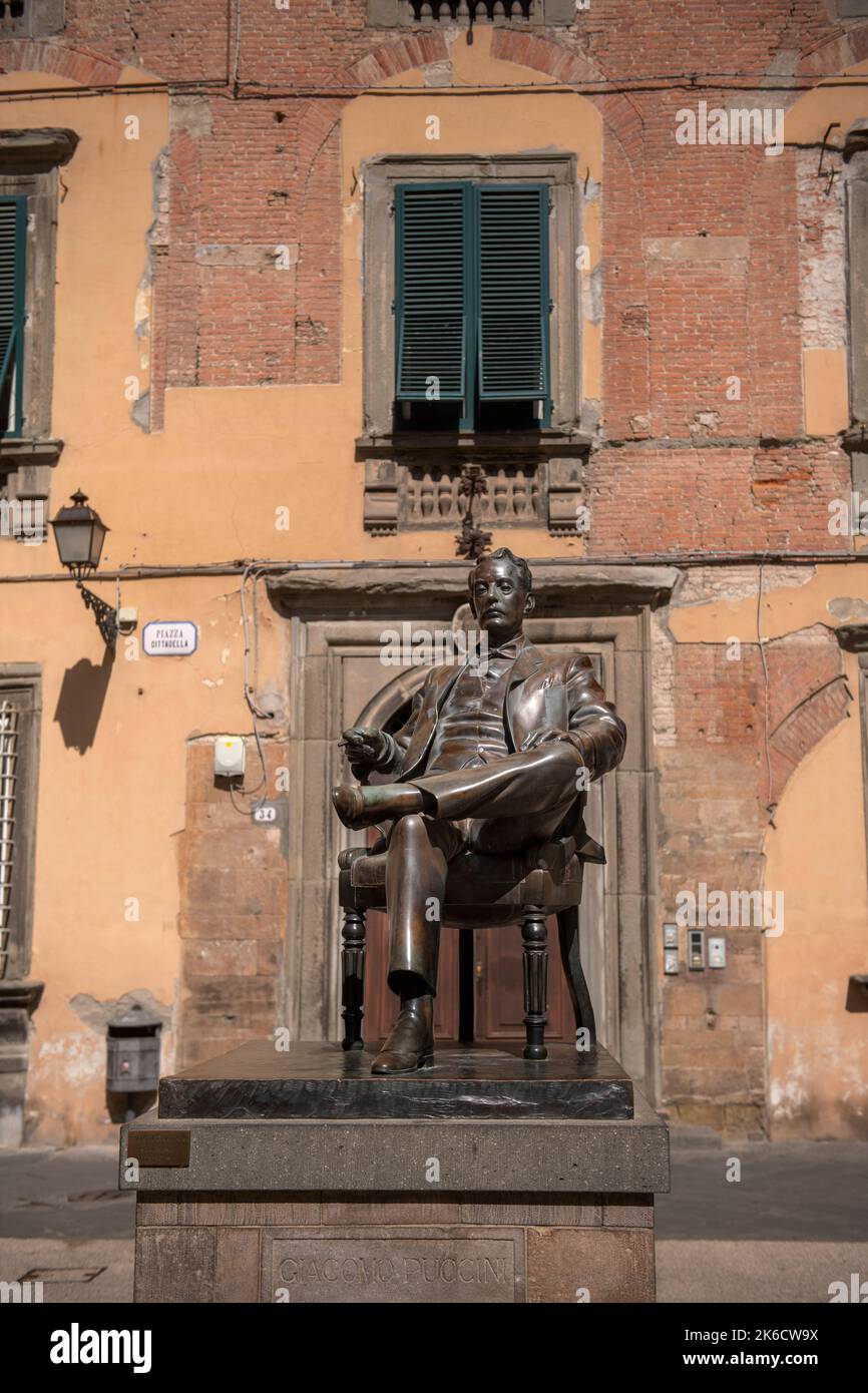 Lucca Statue of Giacomo Puccini Tuscany Italy September 2022 Lucca is a ...