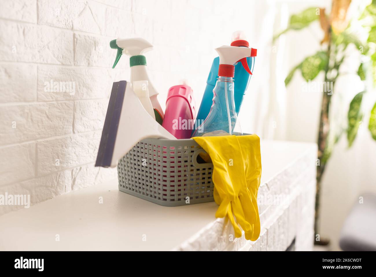Cleaning products, detergents on white background Stock Photo - Alamy