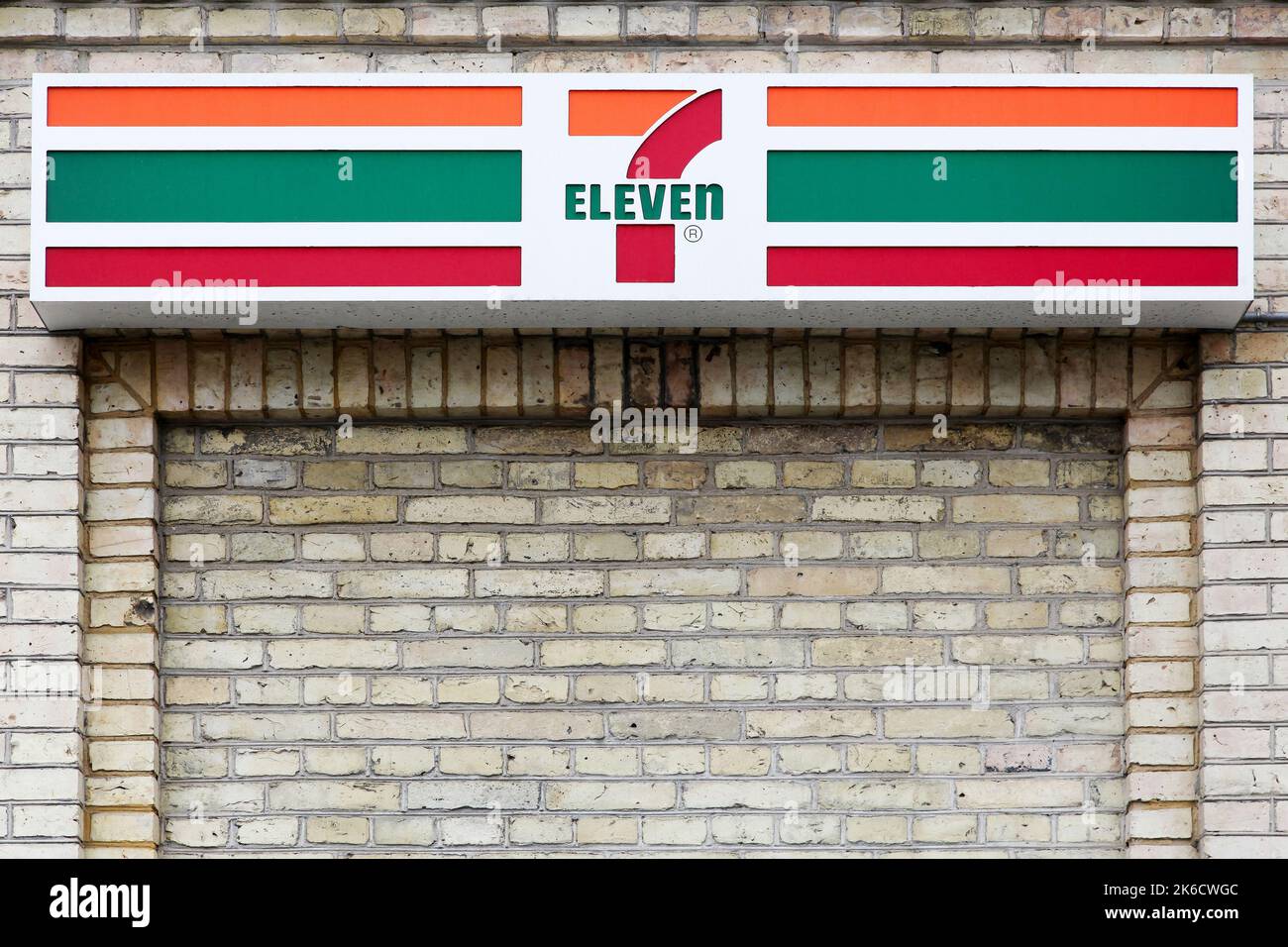 Hjorring, Denmark - June 28, 2015: 7 eleven logo on a facade. 7-Eleven ...