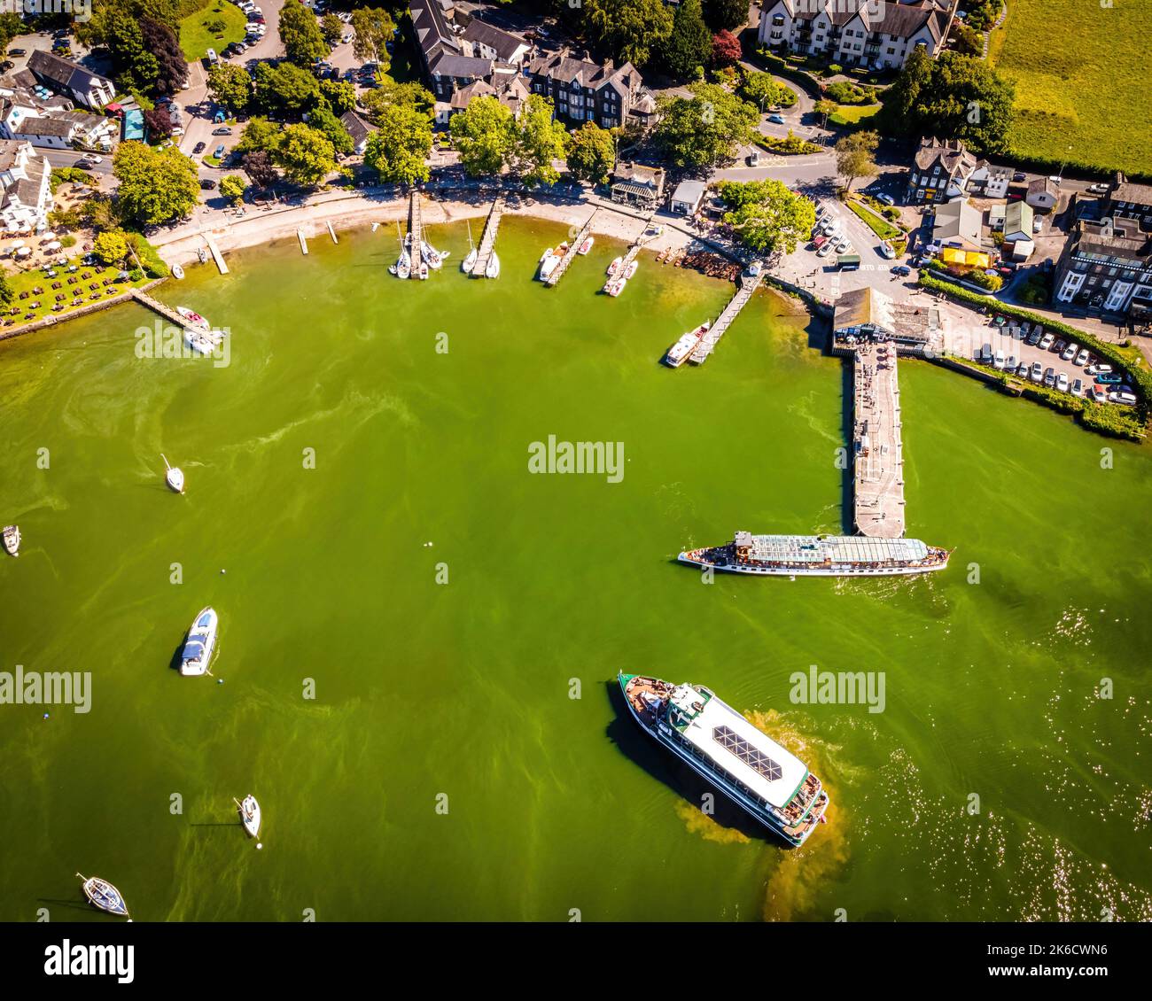 Aerial view of Waterhead and Ambleside in Lake District, a region and ...