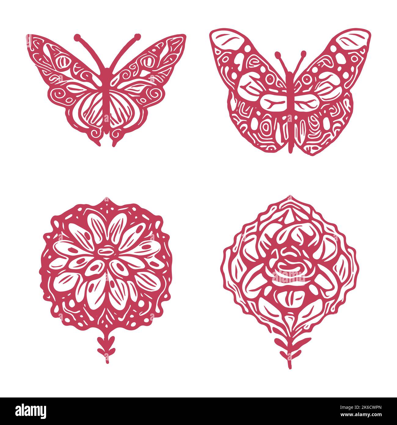 Decorative butterfly single clip art set. Vintage vector botanical ...