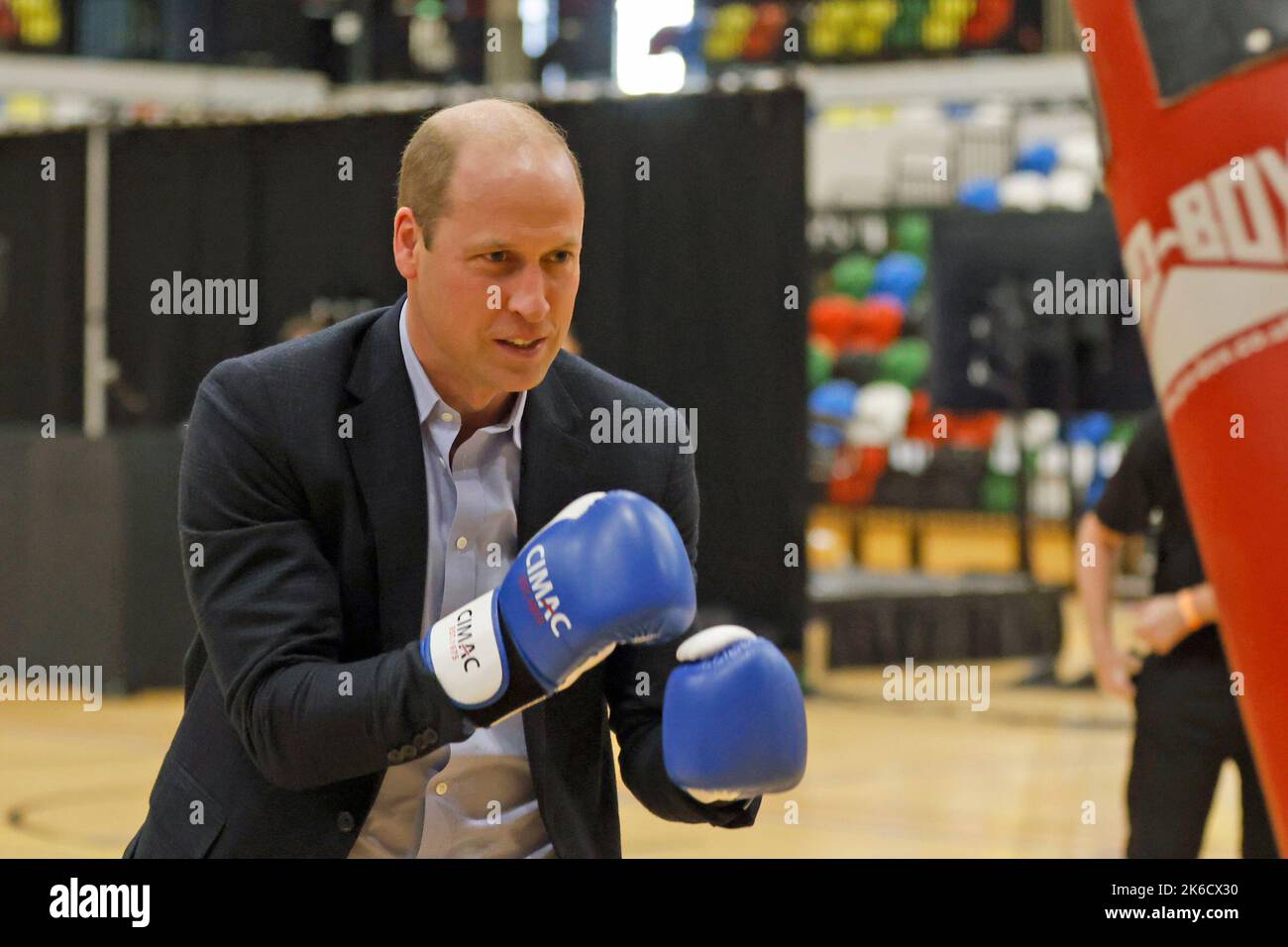 The Prince of Wales boxing during a visit the Copper Box Arena in the ...