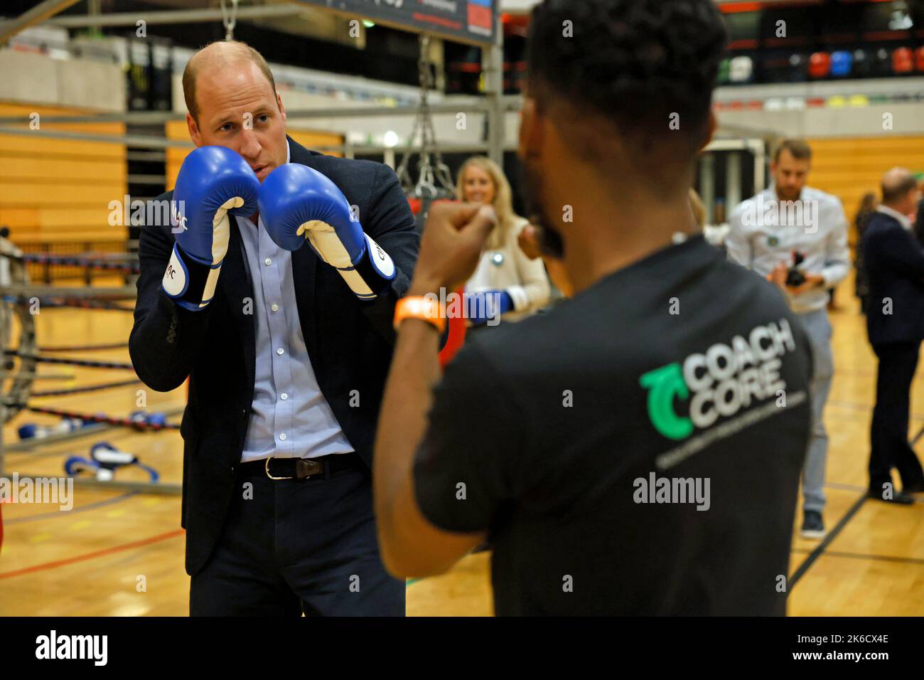 The Prince of Wales boxing during a visit the Copper Box Arena in the ...