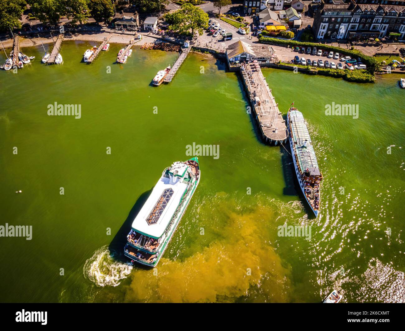 Aerial view of Waterhead and Ambleside in Lake District, a region and ...