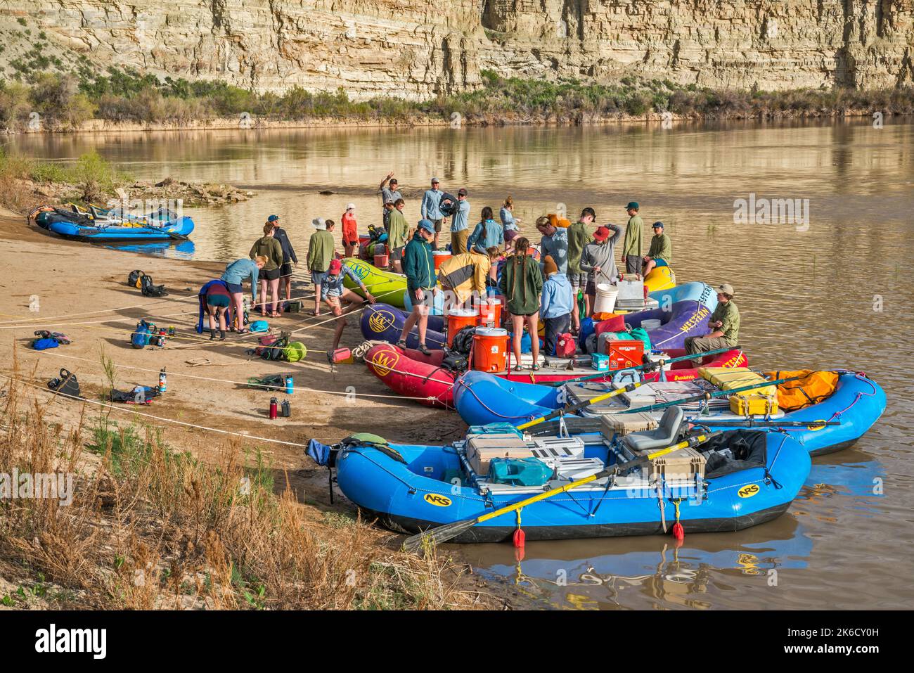 Preparing rafts to launch, Green River in Desolation Canyon, West ...