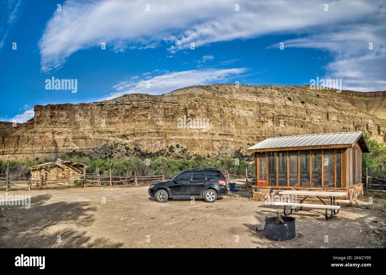 Screened cabin at Sand Wash Campground, historical shelter, at former ...
