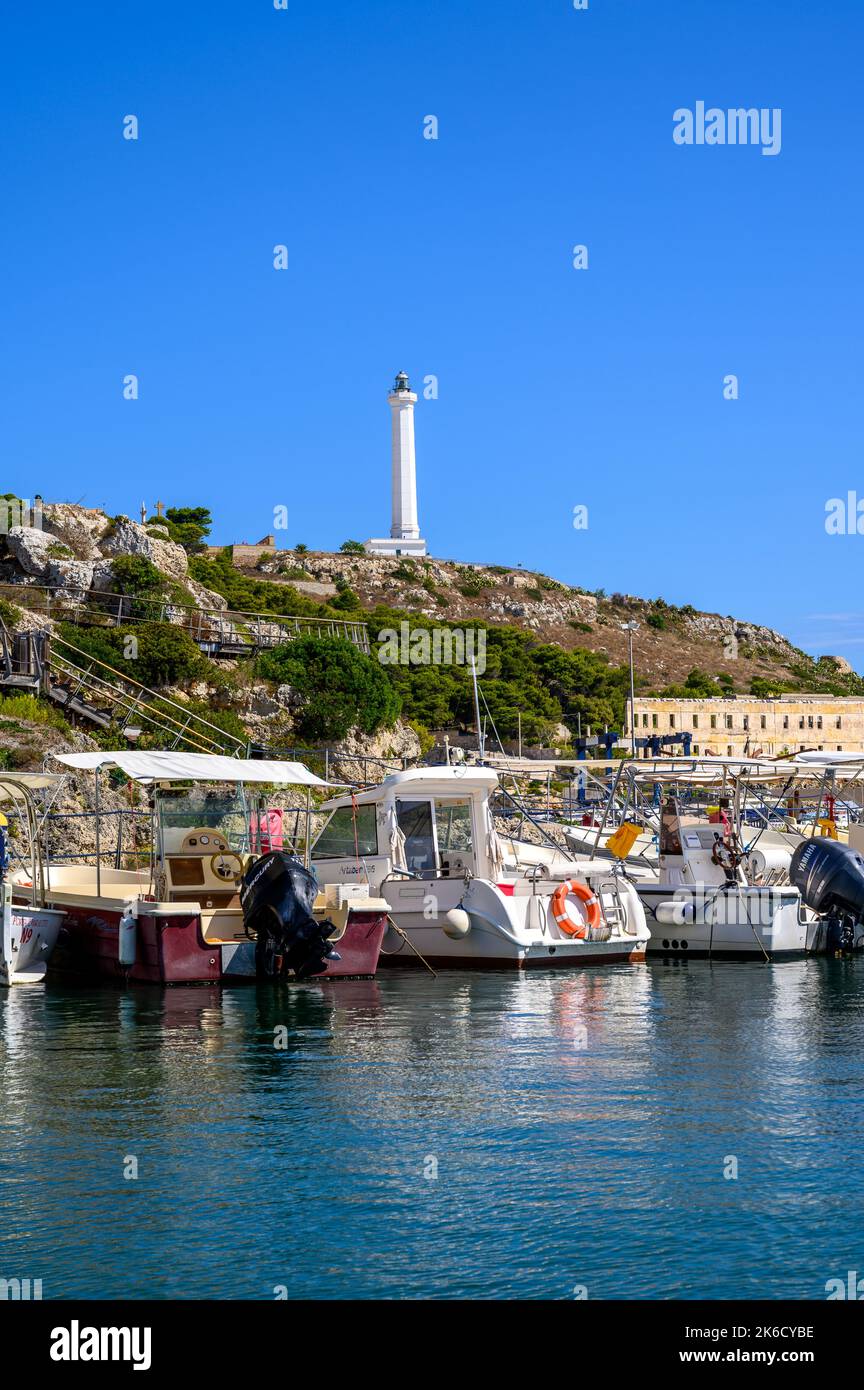 Santa Maria di Leuca marina with moored charter and leisure boats and ...