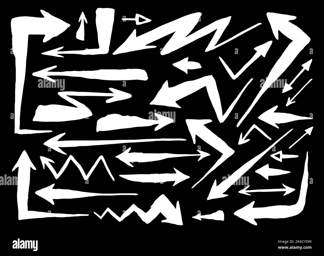 Hand drawn set of different arrows, in various shapes and forms painted ...