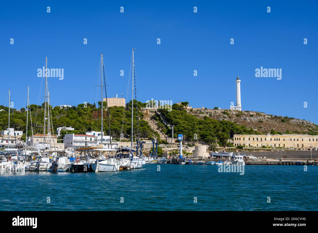 Santa Maria di Leuca marina with moored leisure boats and the ...