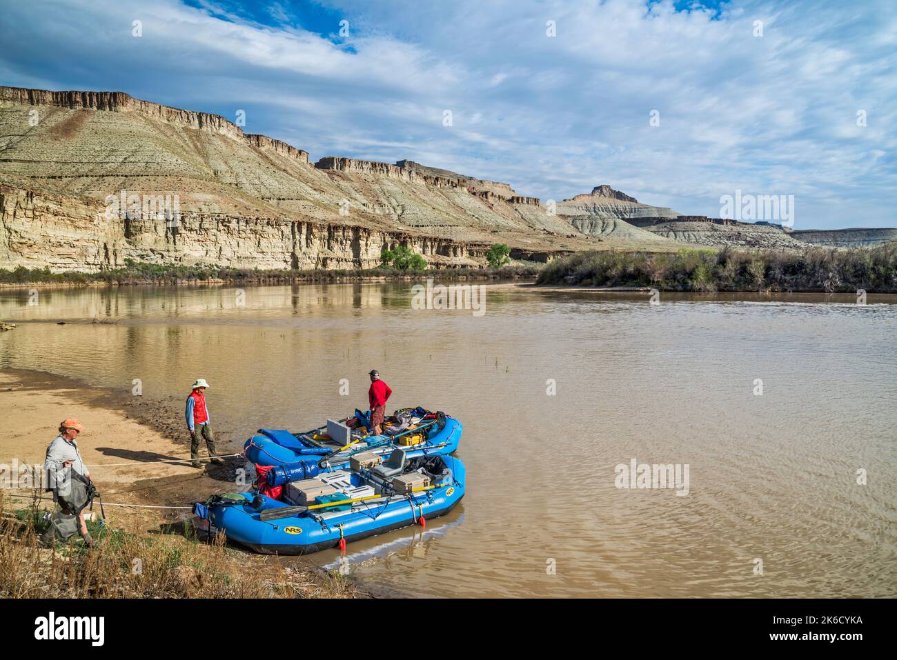 Preparing rafts to launch, Green River in Desolation Canyon, West ...
