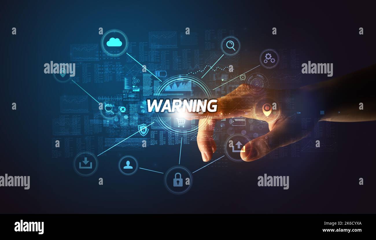 Hand touching cybersecurity button concept Stock Photo - Alamy