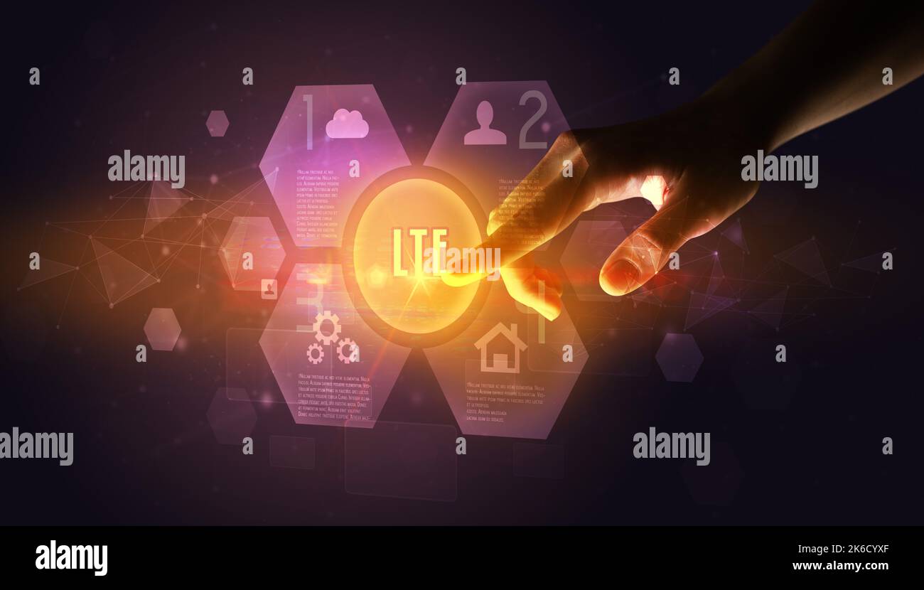 Hand touching digital button concept Stock Photo - Alamy