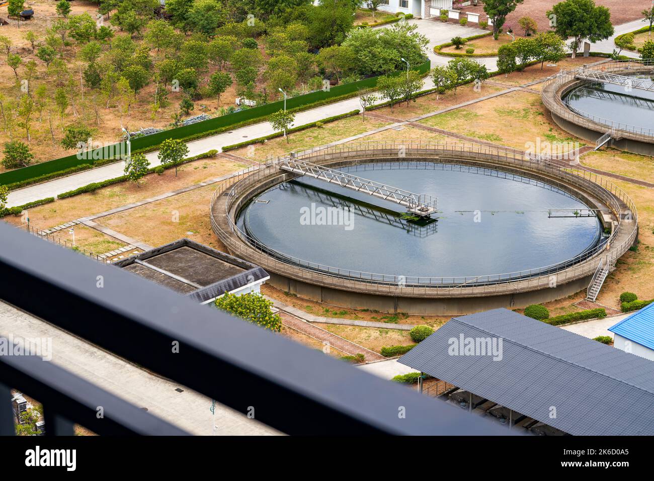 Sedimentation tank of a sewage treatment plant in the city Stock Photo ...
