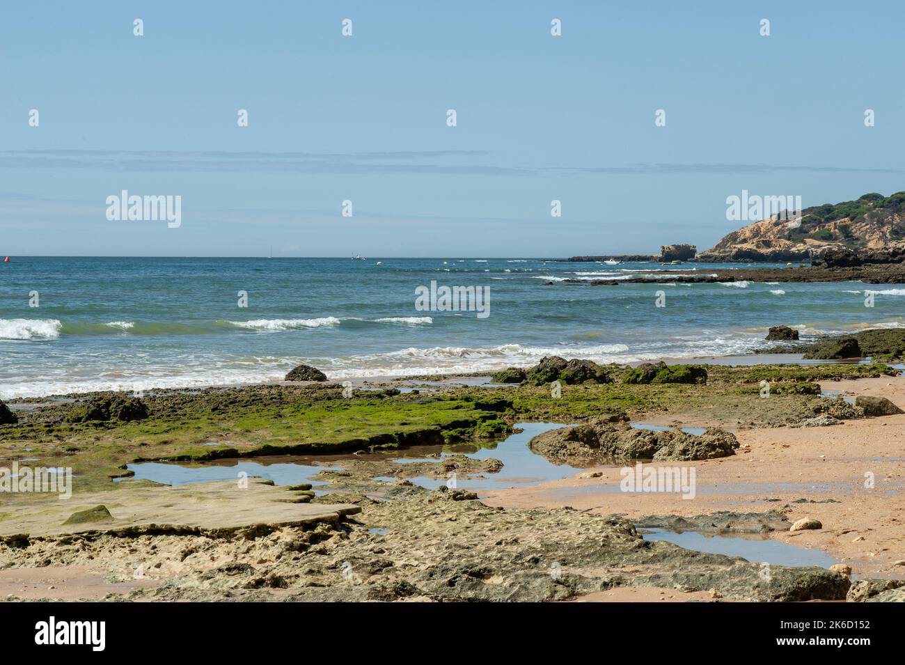 Maria Luisa beach with rock formation in Albufeira, Algarve, Portugal ...