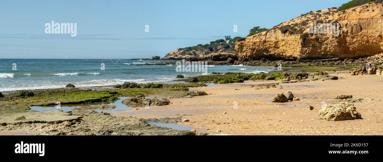 Maria Luisa beach with rock formation in Albufeira, Algarve, Portugal ...