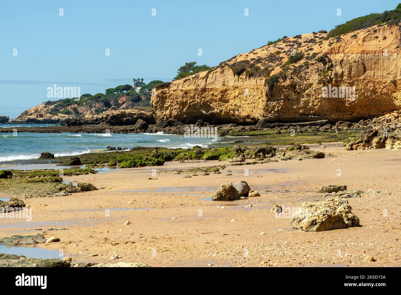 Maria Luisa beach with rock formation in Albufeira, Algarve, Portugal ...