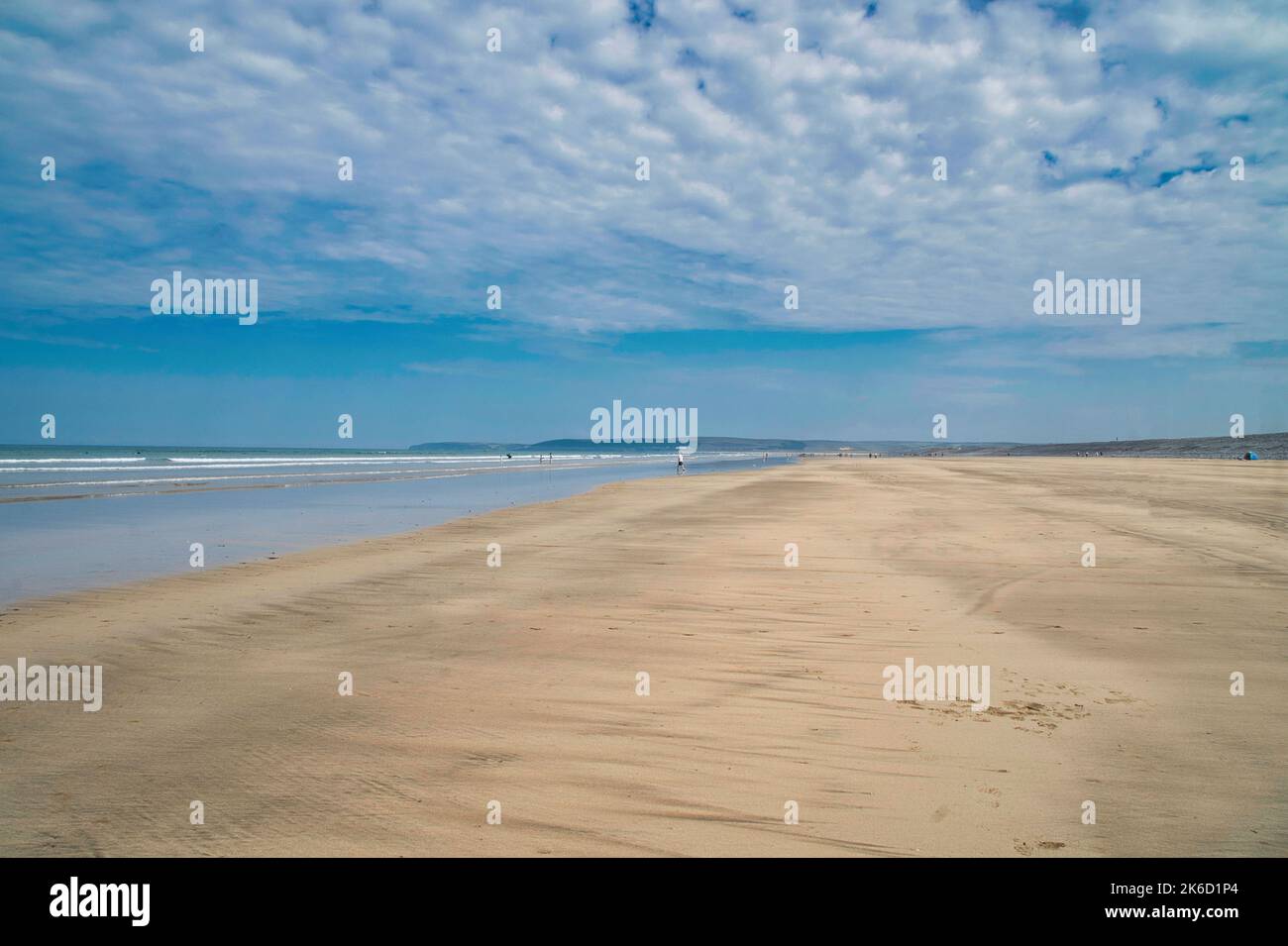 Broad expanse of sandy beach at Westward Ho! North Devon, England Stock ...