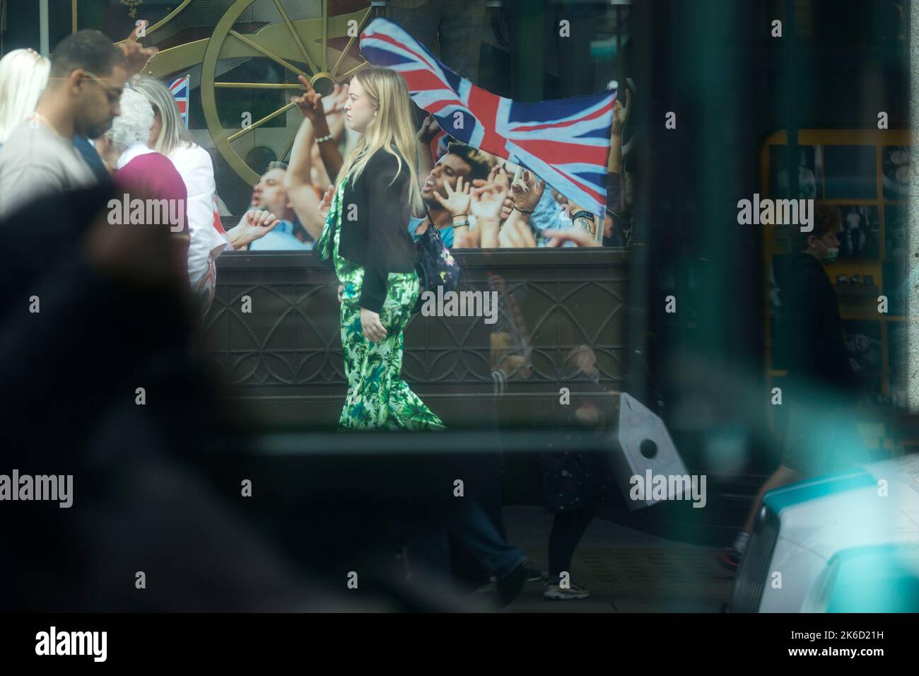 Union flag decorations are seen in Regent Street in central London ...