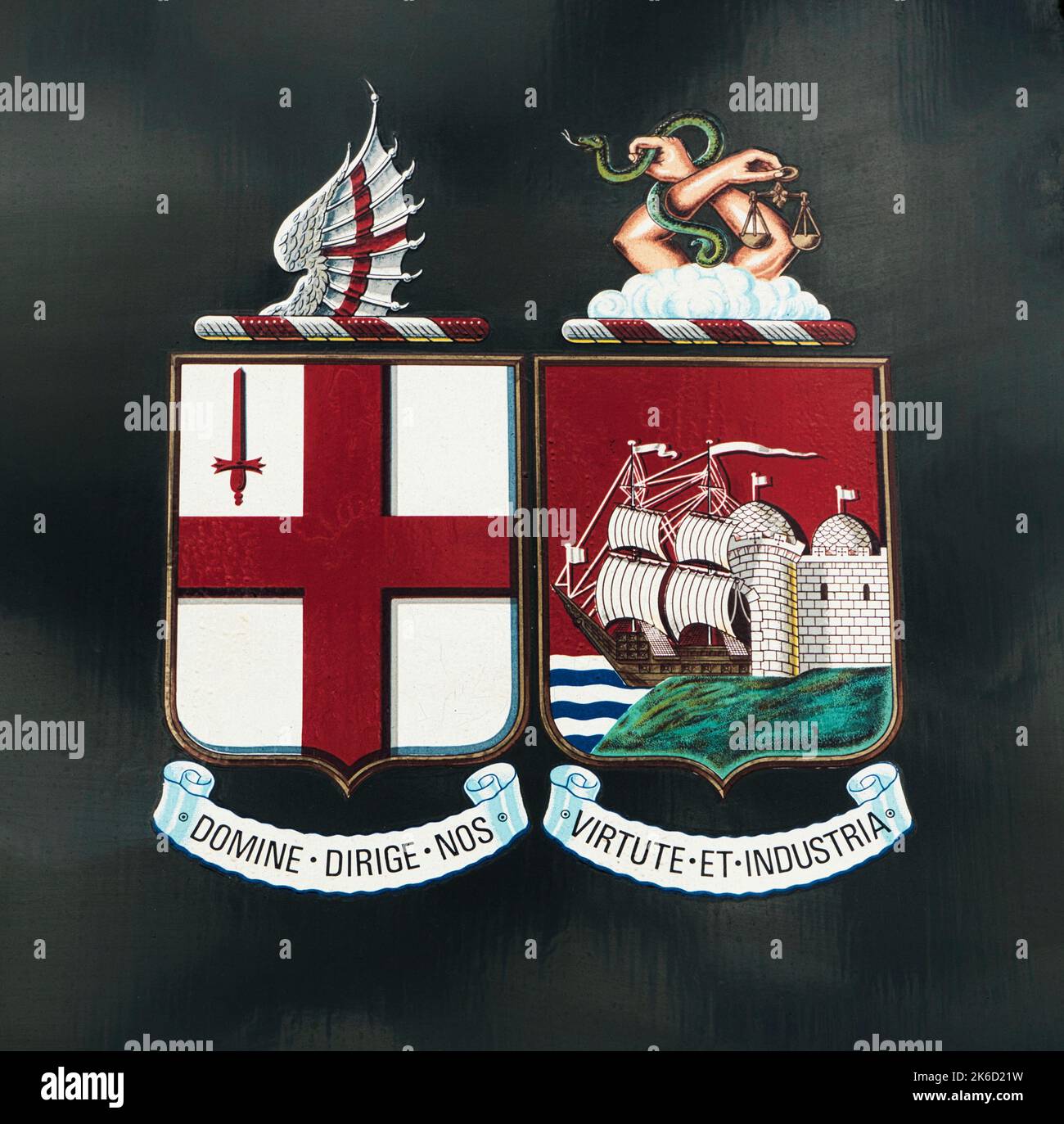 British Railways Shield and Coat of Arms emblems on a steam locomotive ...